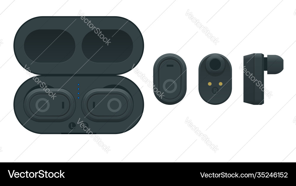 Black wireless earphones and case isolated Vector Image