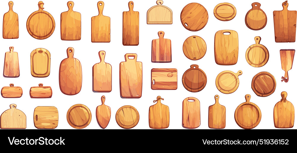 Cartoon wooden kitchen board set round Royalty Free Vector