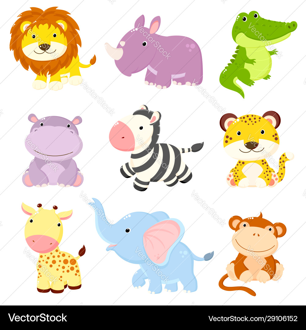 Cute african animals collection Royalty Free Vector Image