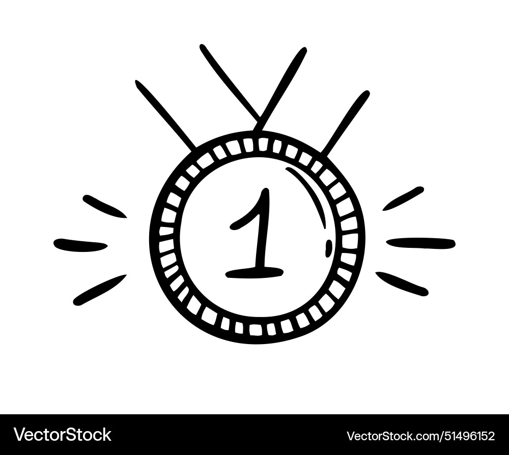 First place medal doodle outline gold hand Vector Image