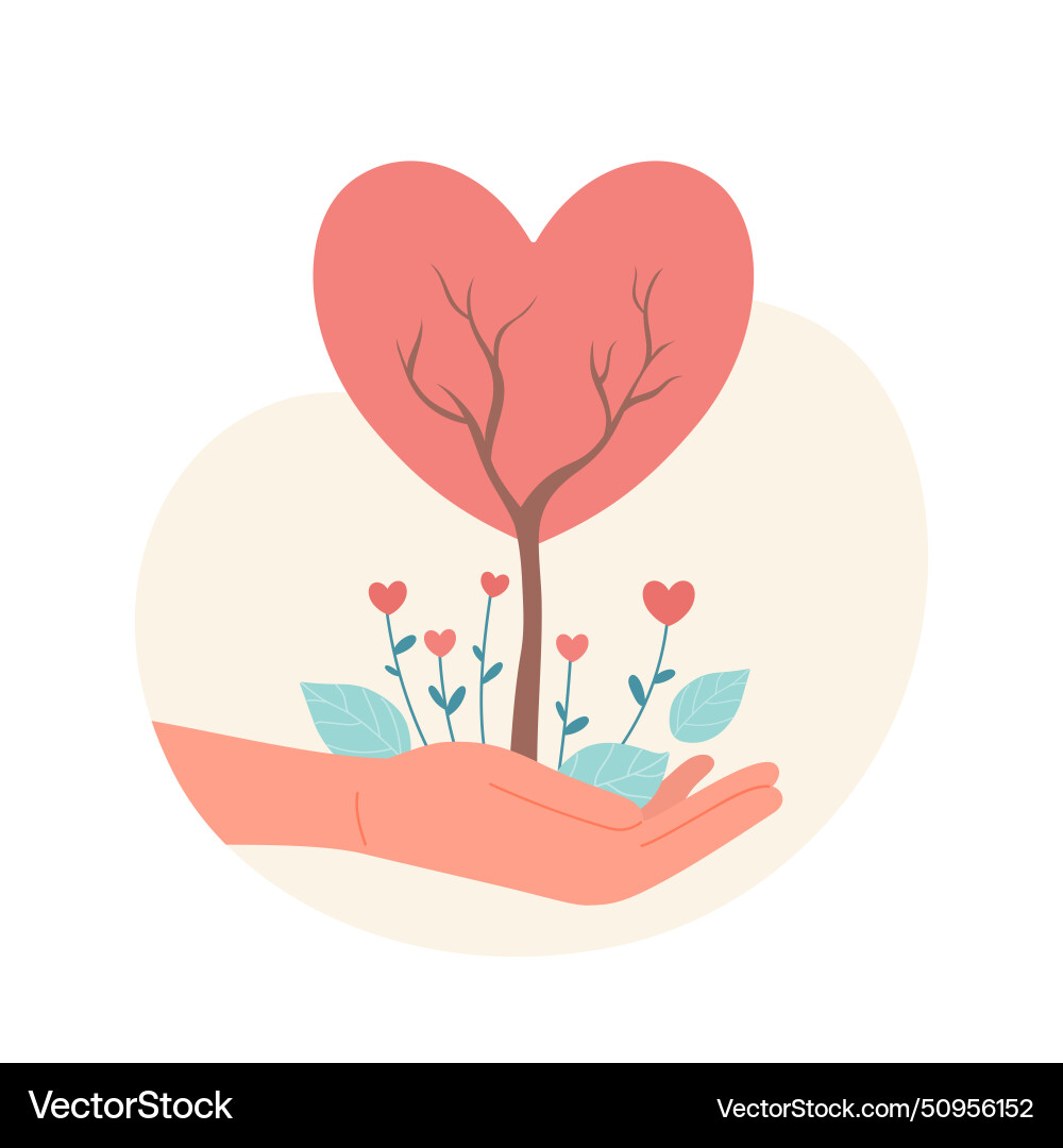 Hand with heart shaped tree Royalty Free Vector Image
