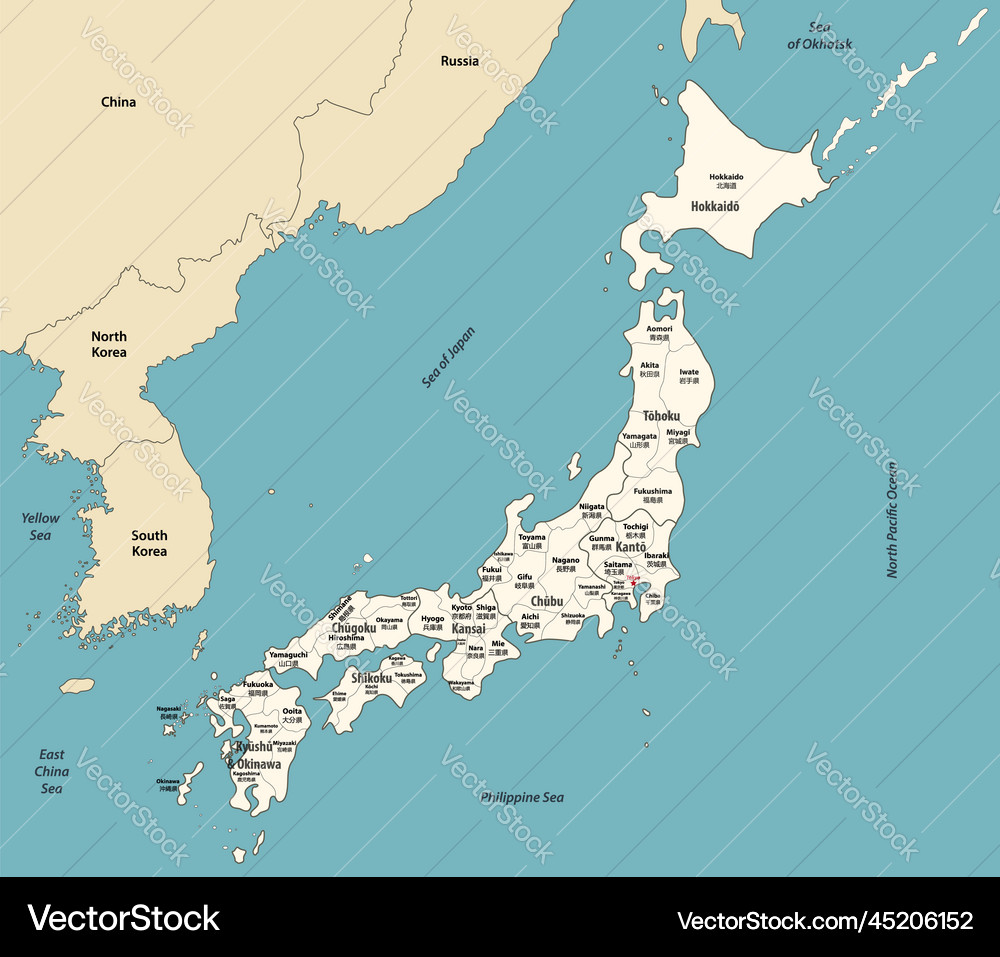 Japan Map with Neighboring Countries Royalty Free Vector