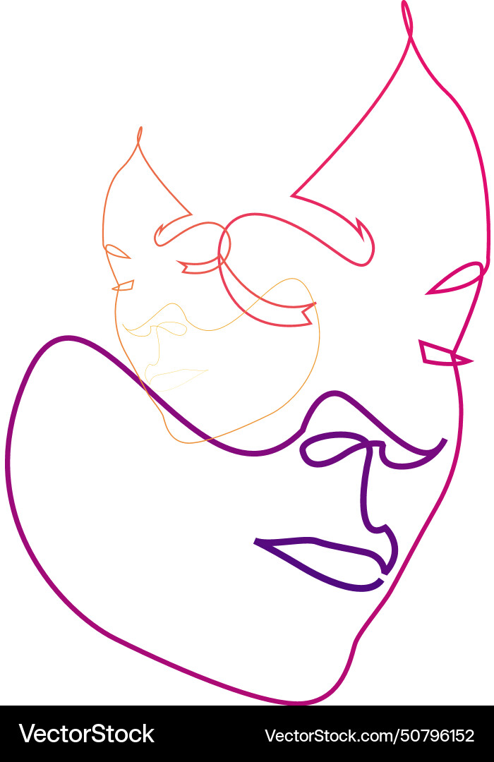 One line drawing of two faces - one inside the Vector Image