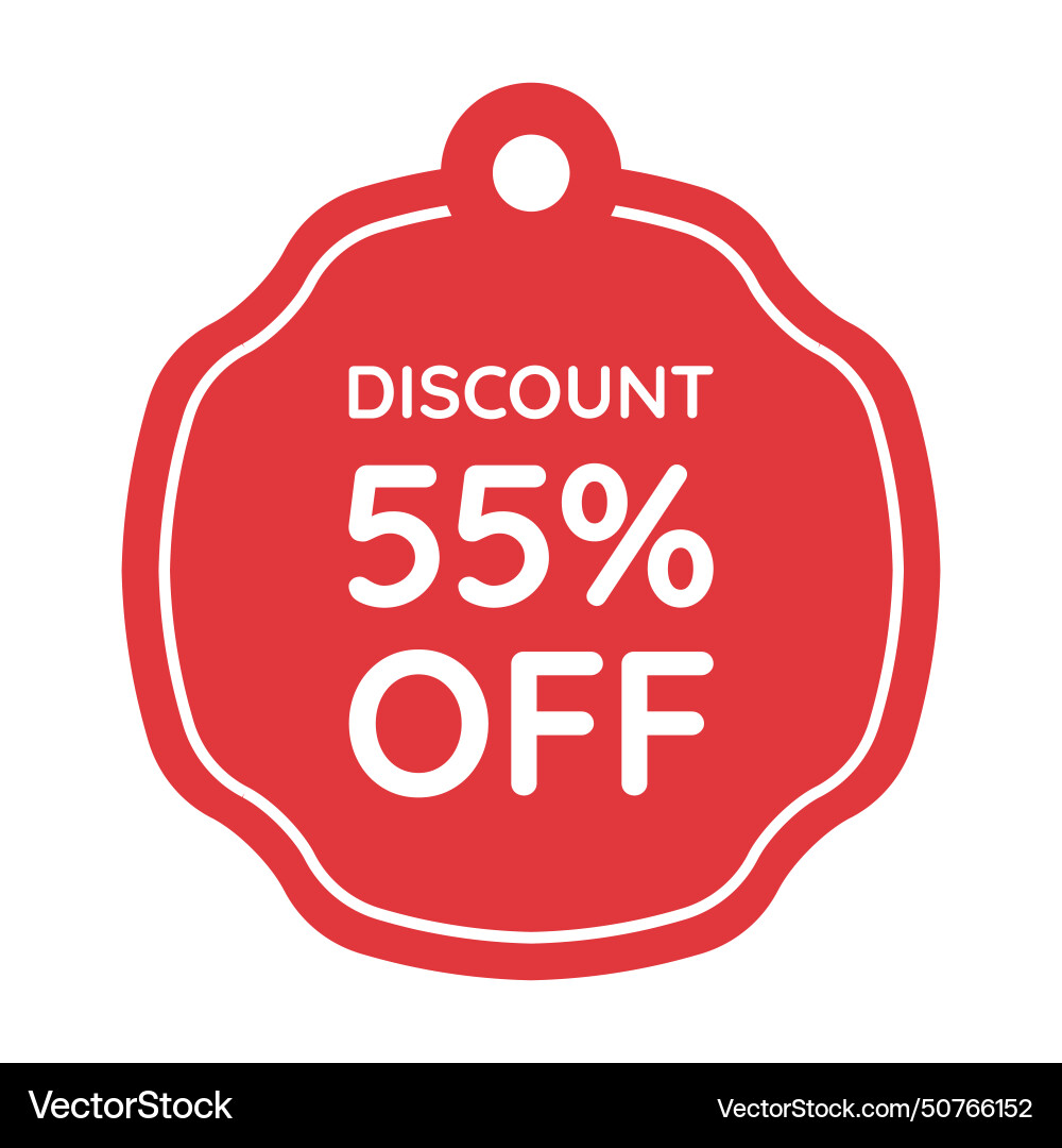 Red 55 percent discount label on white background Vector Image