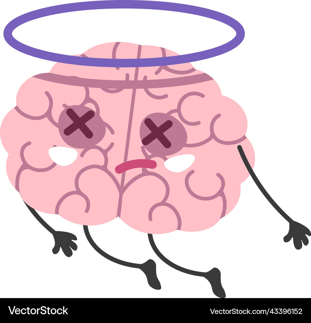 Tired brain character fell asleep exhausted mind Vector Image