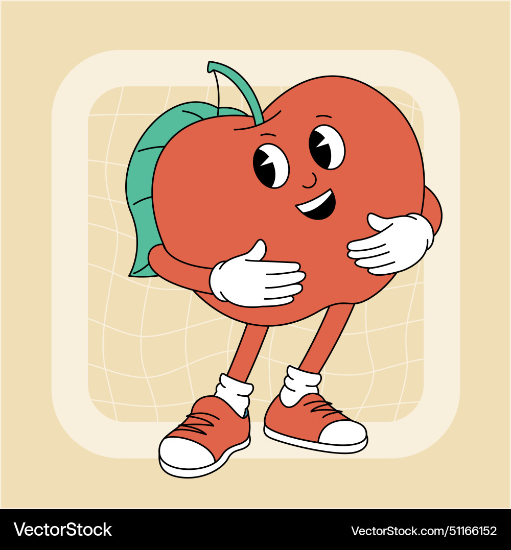 Vintage groovy apple character Royalty Free Vector Image