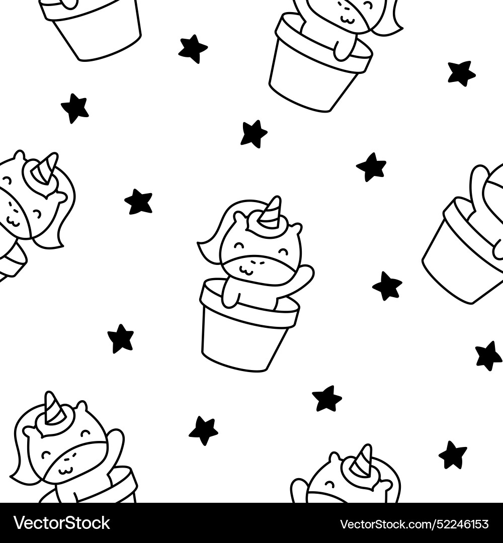 Cute kawaii animals in a cup coloring page Vector Image