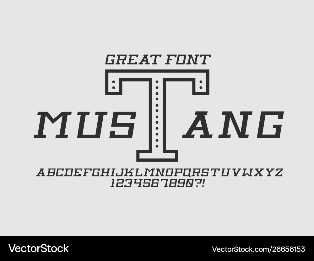 Mustang thin italic font Royalty Free Vector Image