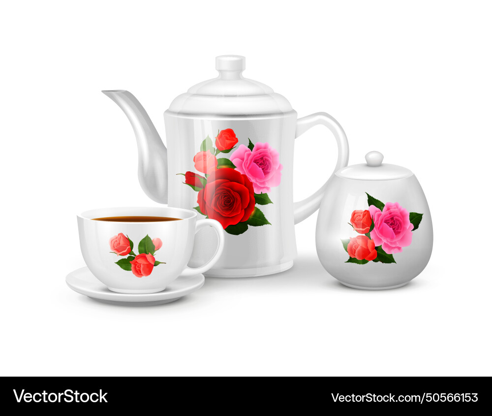 Realistic tea set Royalty Free Vector Image - VectorStock