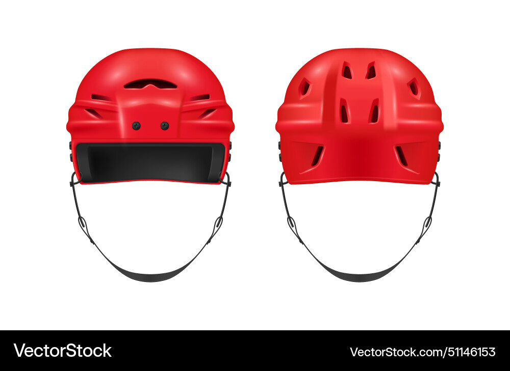 Red ice hockey helmet front and back view set Vector Image