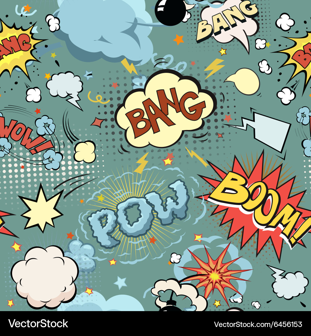 Seamless comic book explosion bombs and blast set Vector Image