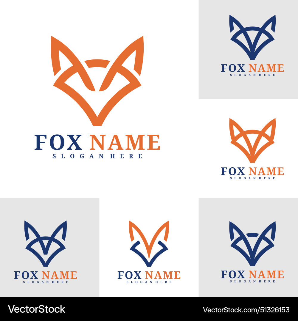 Set of fox logo template creative head Royalty Free Vector
