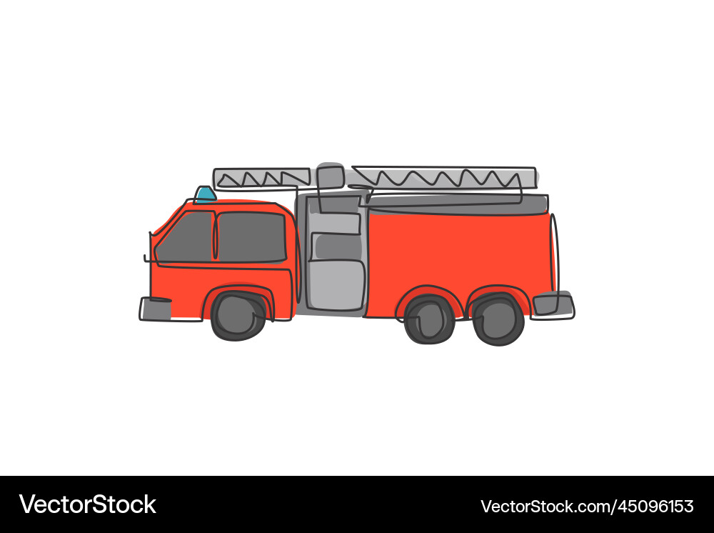 Single continuous line drawing of firetruck Vector Image