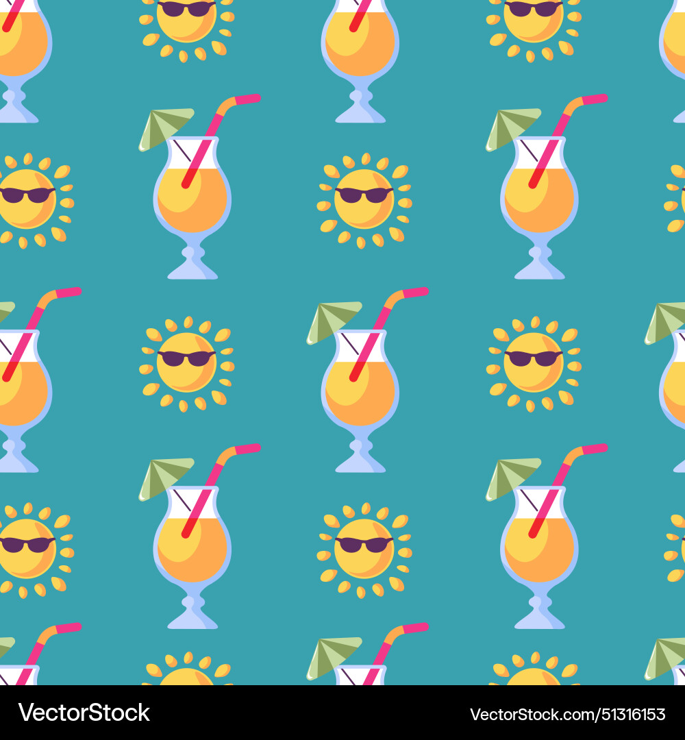 Summer cocktails and sun seamless pattern Vector Image