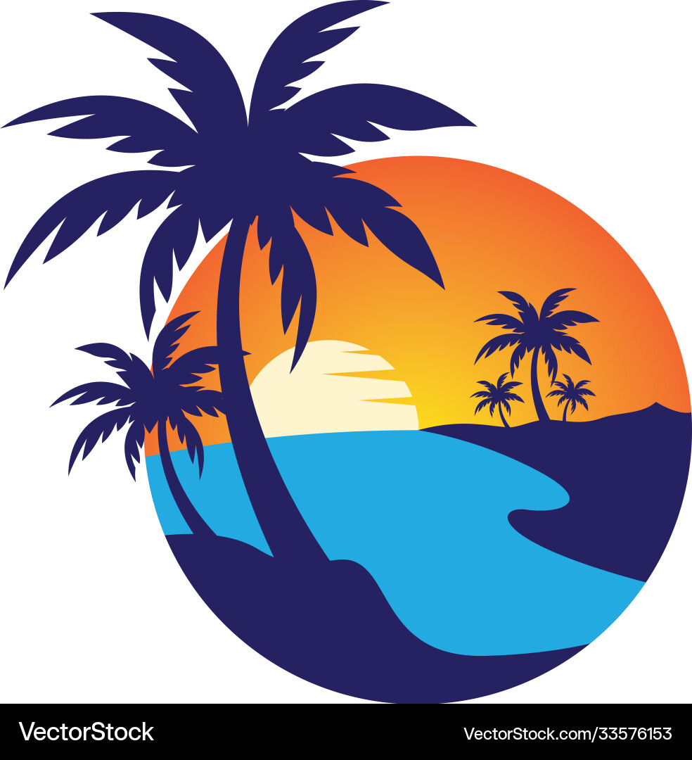 Sunset beach logo icon Royalty Free Vector Image