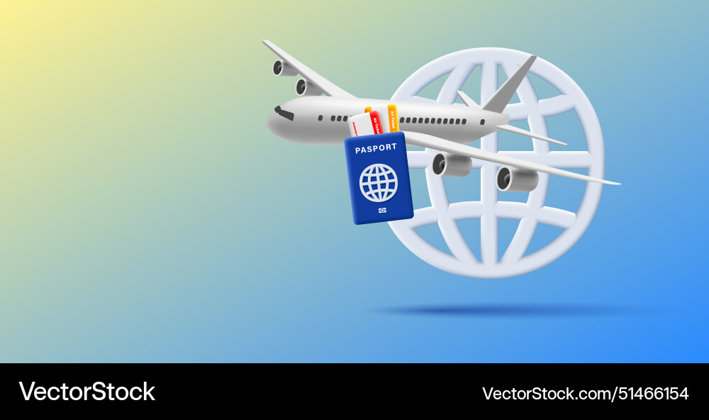 3d airplane with passport and boarding pass Vector Image