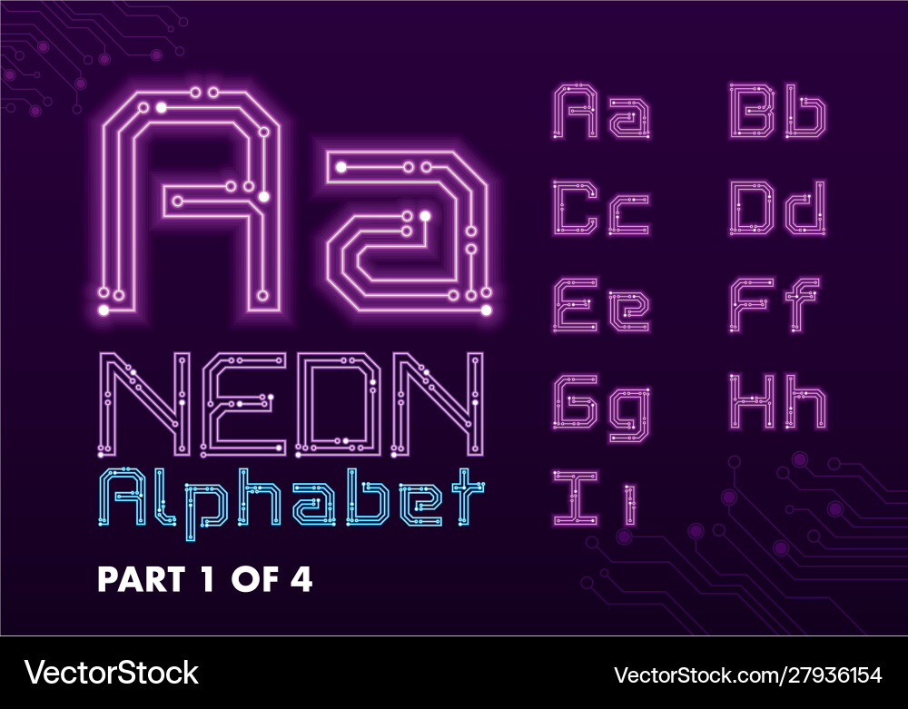 Circuit fonts neon Royalty Free Vector Image - VectorStock