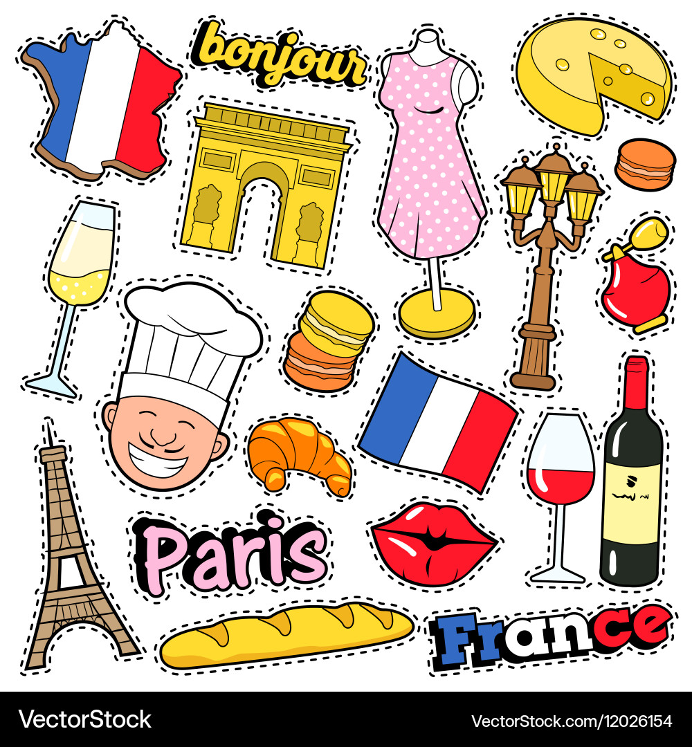 France travel scrapbook stickers patches badges Vector Image