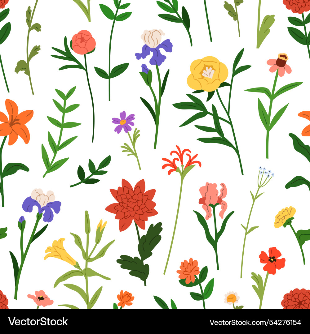 Seamless floral pattern blooming flowers endless Vector Image