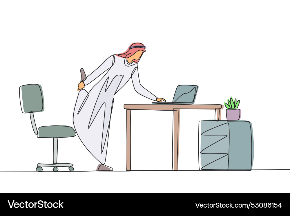 Single continuous line drawing arab man standing Vector Image