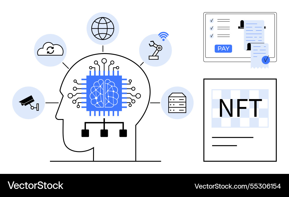 Technology integration in human brain for ai Vector Image