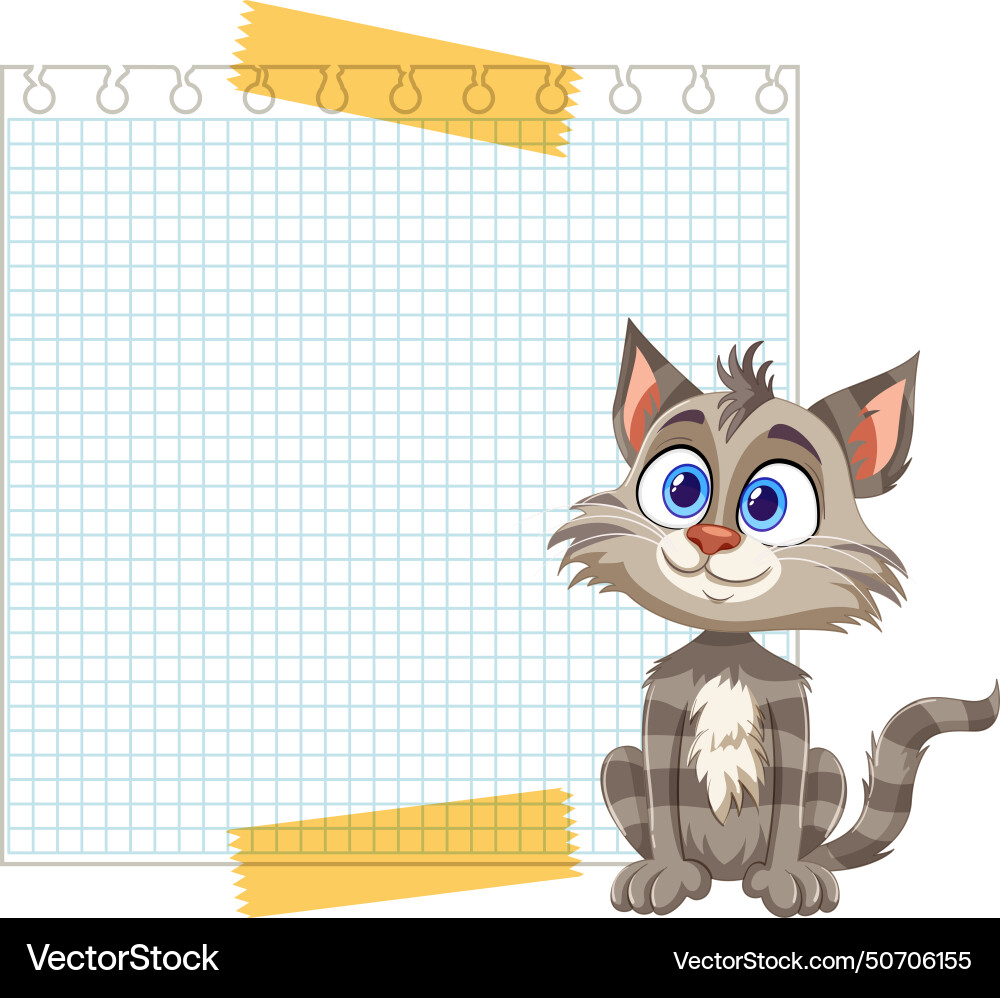 Adorable cartoon cat sitting beside a notepad Vector Image