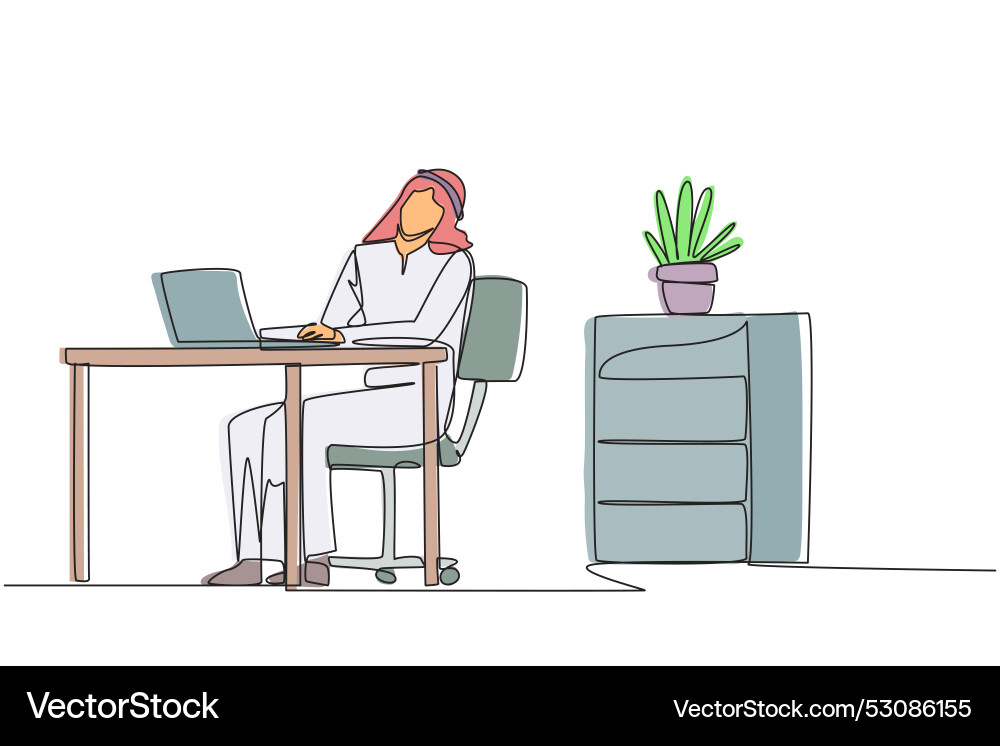Continuous one line drawing arab man sitting Vector Image