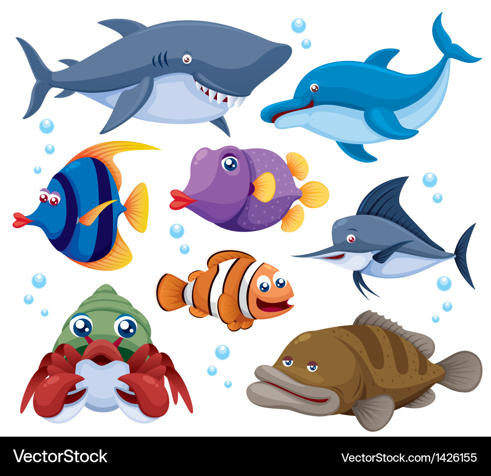 Fish sea set Royalty Free Vector Image - VectorStock