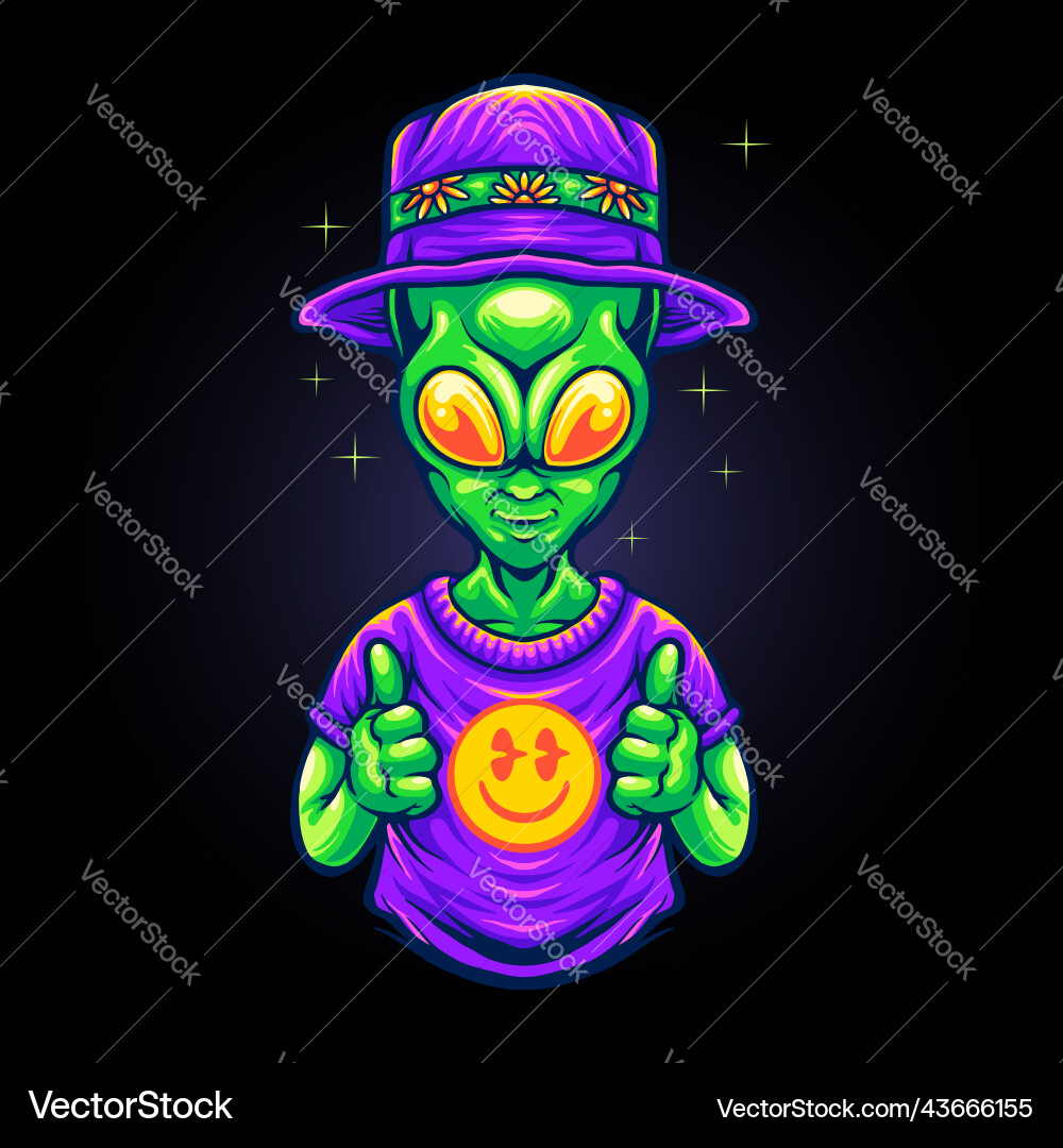 Funky alien with smile emoji Royalty Free Vector Image