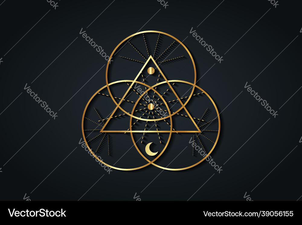 Gold sacred geometry triangle logo and circles Vector Image