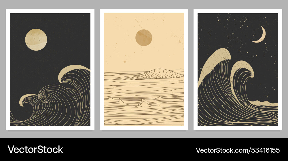 Ocean wave landscape on set Royalty Free Vector Image