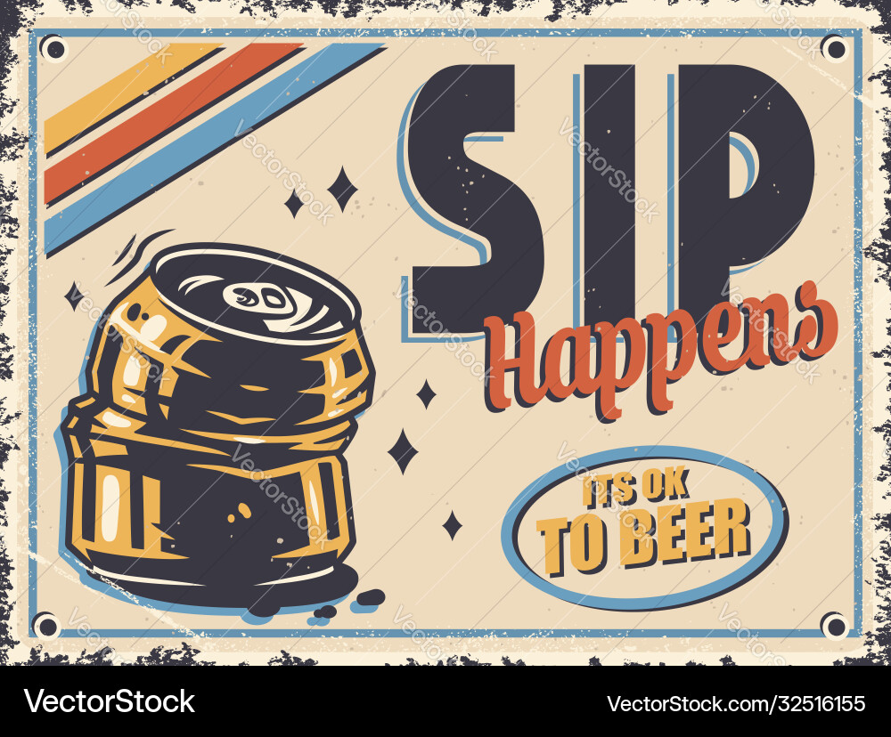 Retro poster with beer crumpled can for pub Vector Image