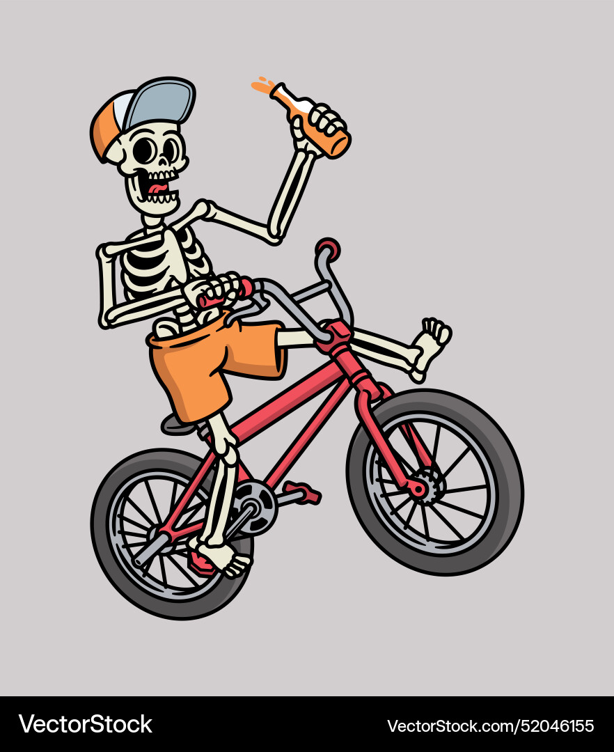 Skull riding bicycle with beer Royalty Free Vector Image