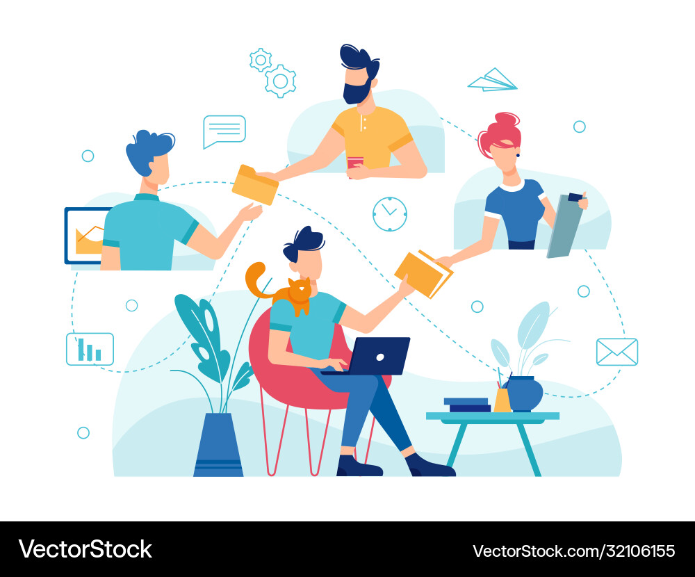 Teamwork online work management home office Vector Image
