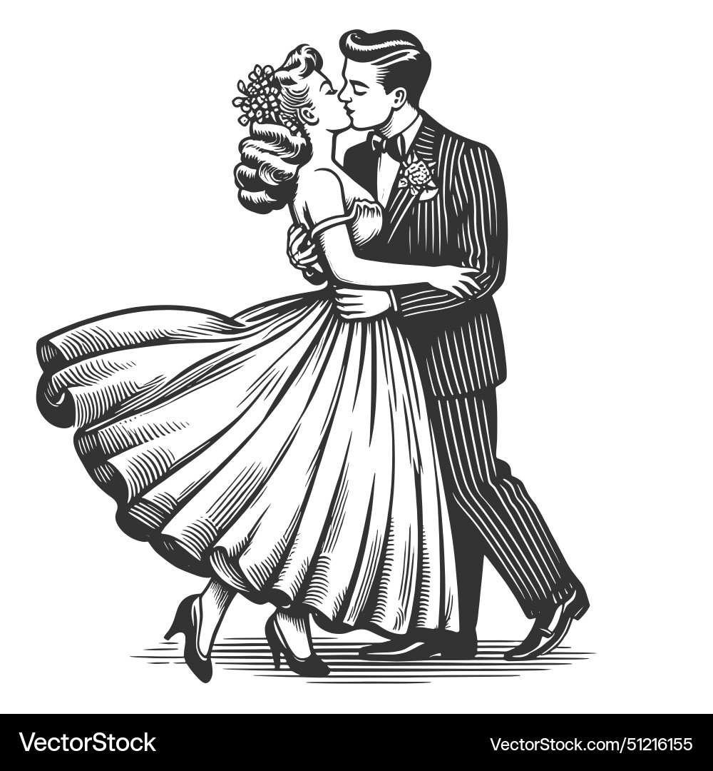 Wedding dance engraving sketch Royalty Free Vector Image