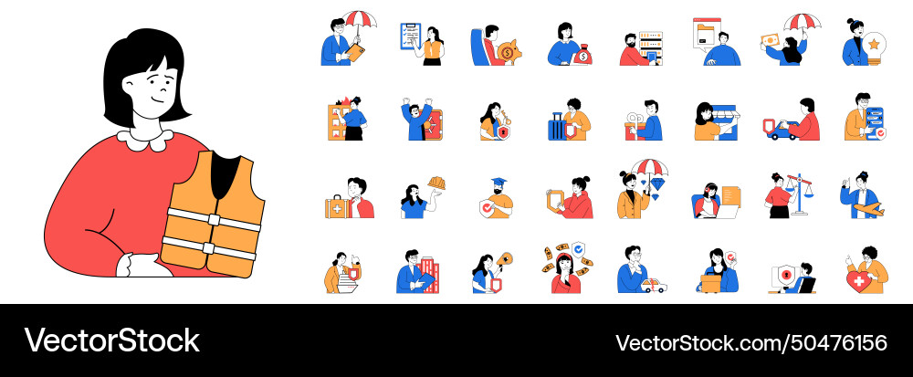 Insurance concept with character situations mega Vector Image