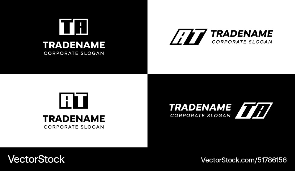 Letters at and ta square dynamic logo set Vector Image