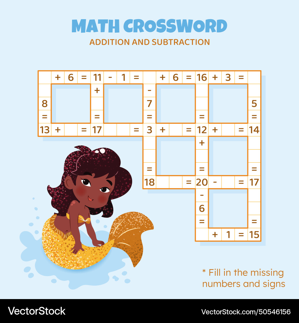 Math crossword puzzle addition and subtraction Vector Image