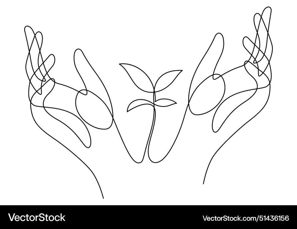 Sapling care with two hands one line continuous Vector Image