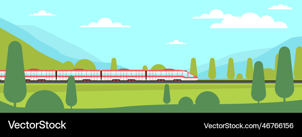Super express train travels on railroad Royalty Free Vector