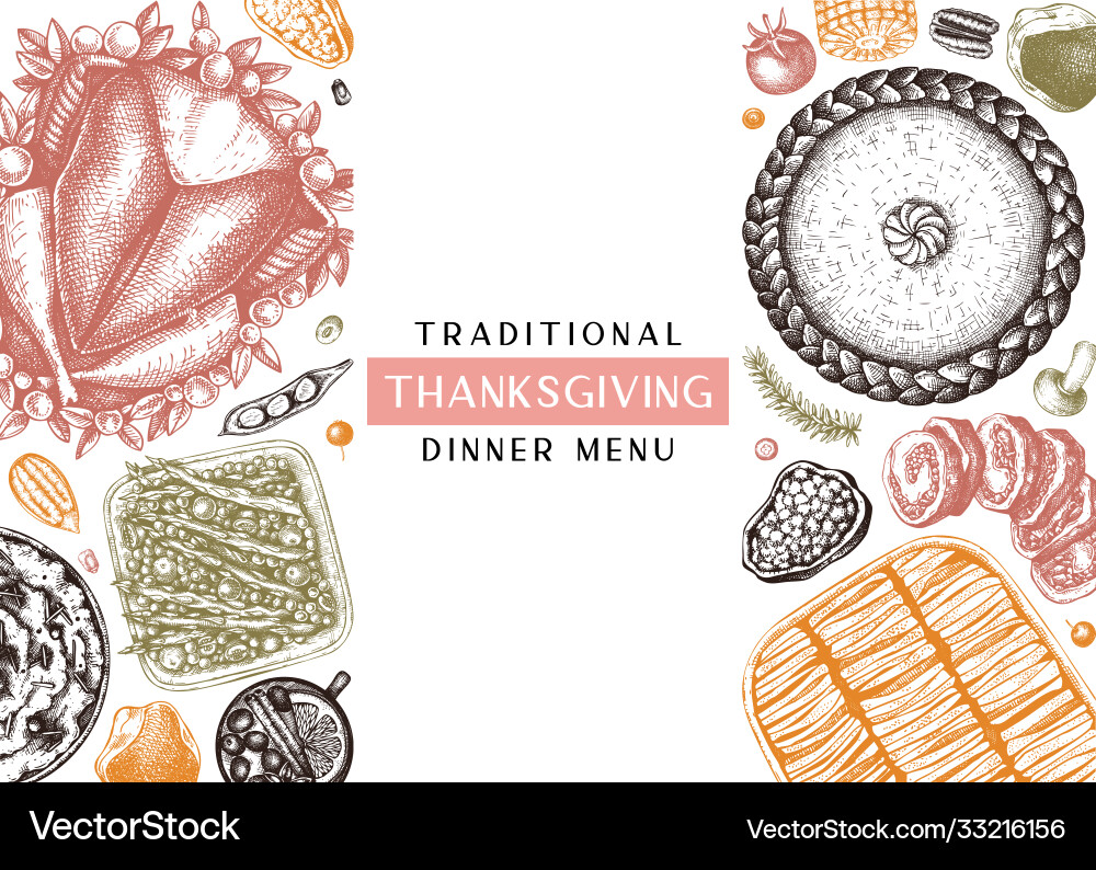 Thanksgiving dinner menu design in color Vector Image