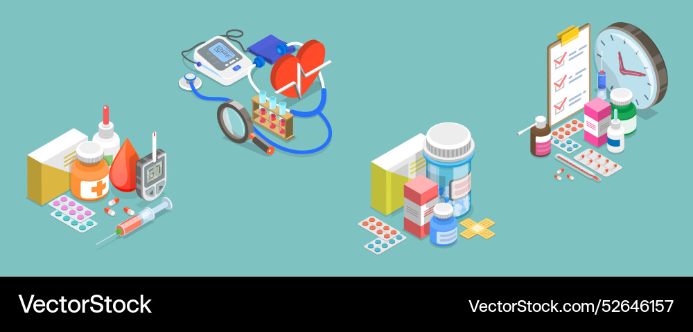 3d isometric flat set of pharmacy Royalty Free Vector Image