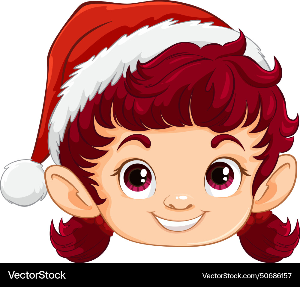 Cartoon elf face with a red christmas hat Vector Image