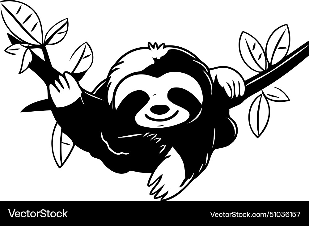 Cute sloth hanging on a tree branch Royalty Free Vector