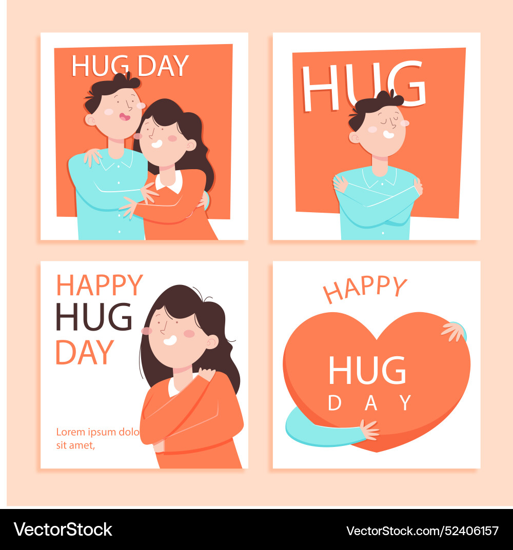 Hand drawn flat hug day instagram posts collection