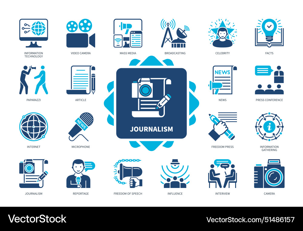 Journalism solid icon set Royalty Free Vector Image