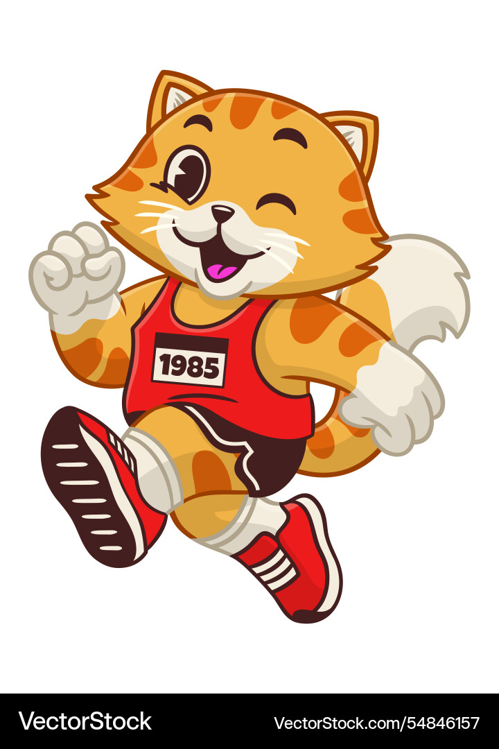Orange cat runner mascot character Royalty Free Vector Image