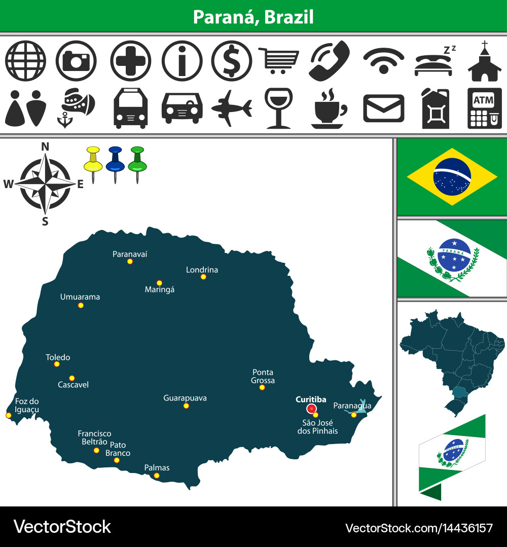 Paraná Brazil Map with Location Royalty Free Vector