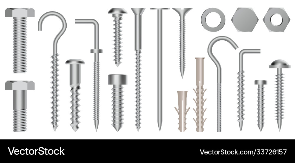 Realistic 3d screws and bolts hardware stainless Vector Image