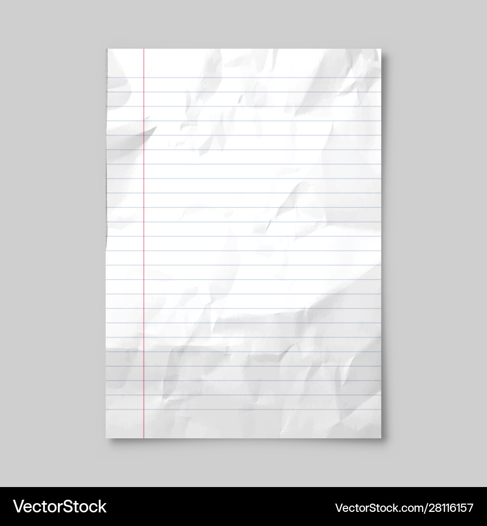 Realistic Blank Lined Crumpled Paper Sheet Vector Image